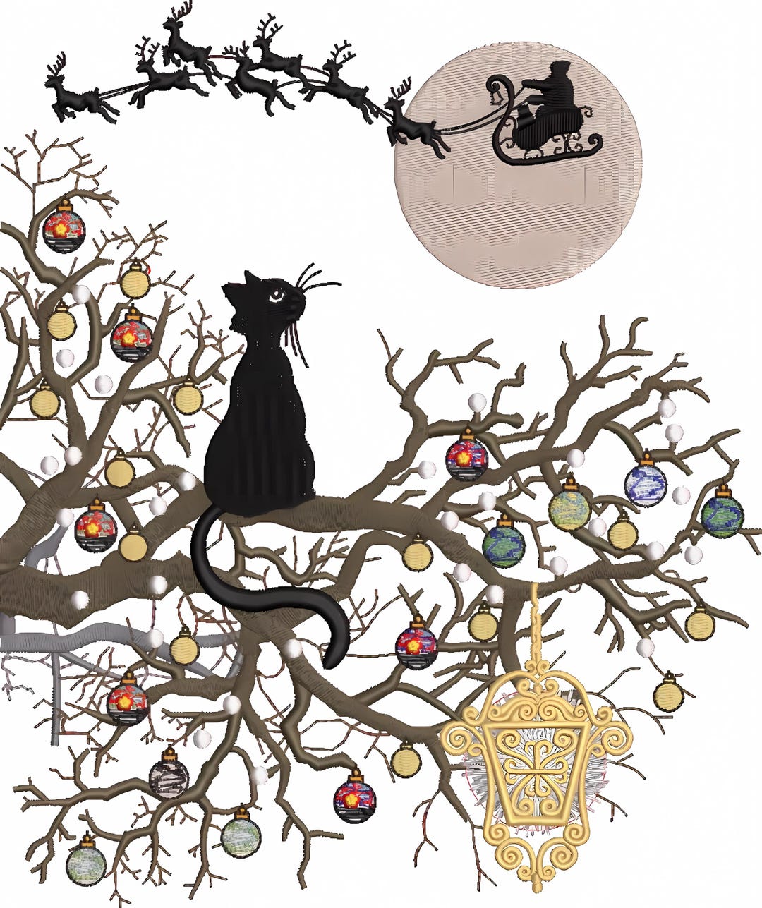 Christmas Night Embroidery Design A Cat's Christmas Night Embroidery ...