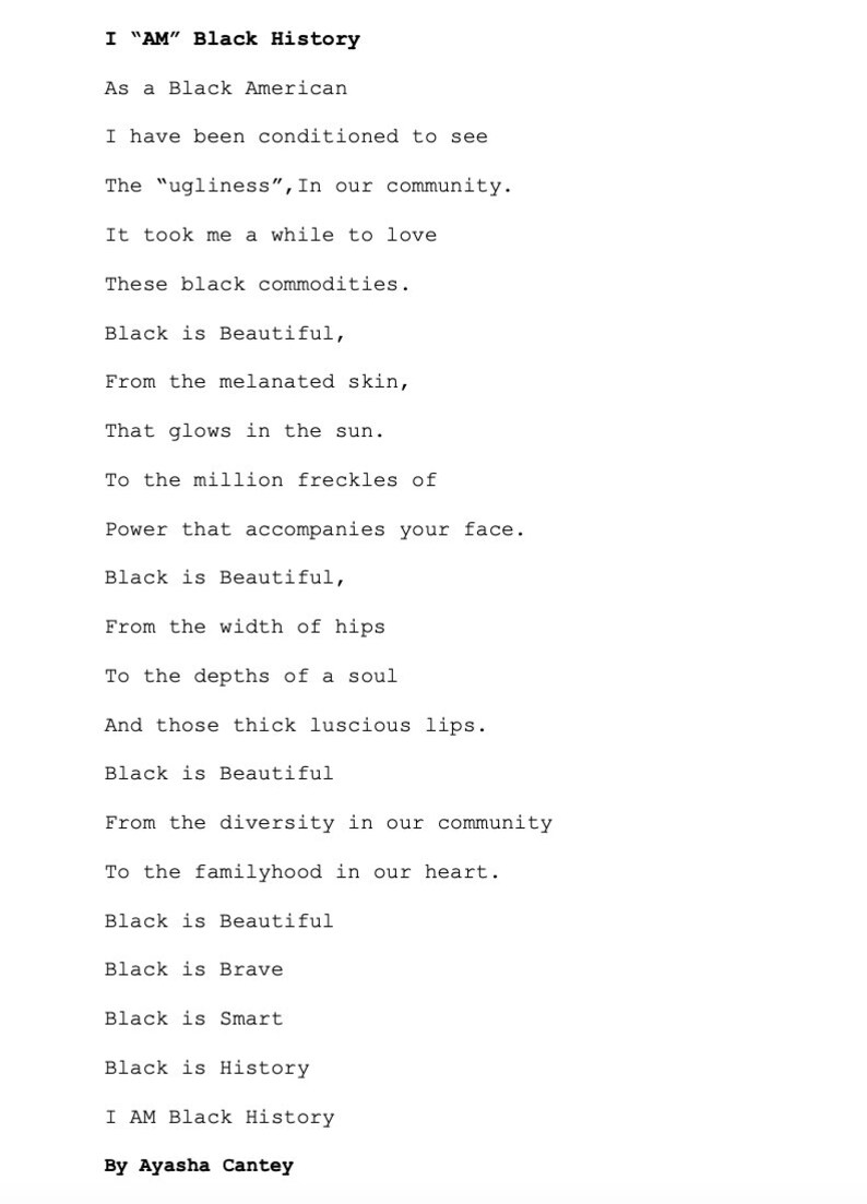 I "am" Black History Poem Print - Etsy