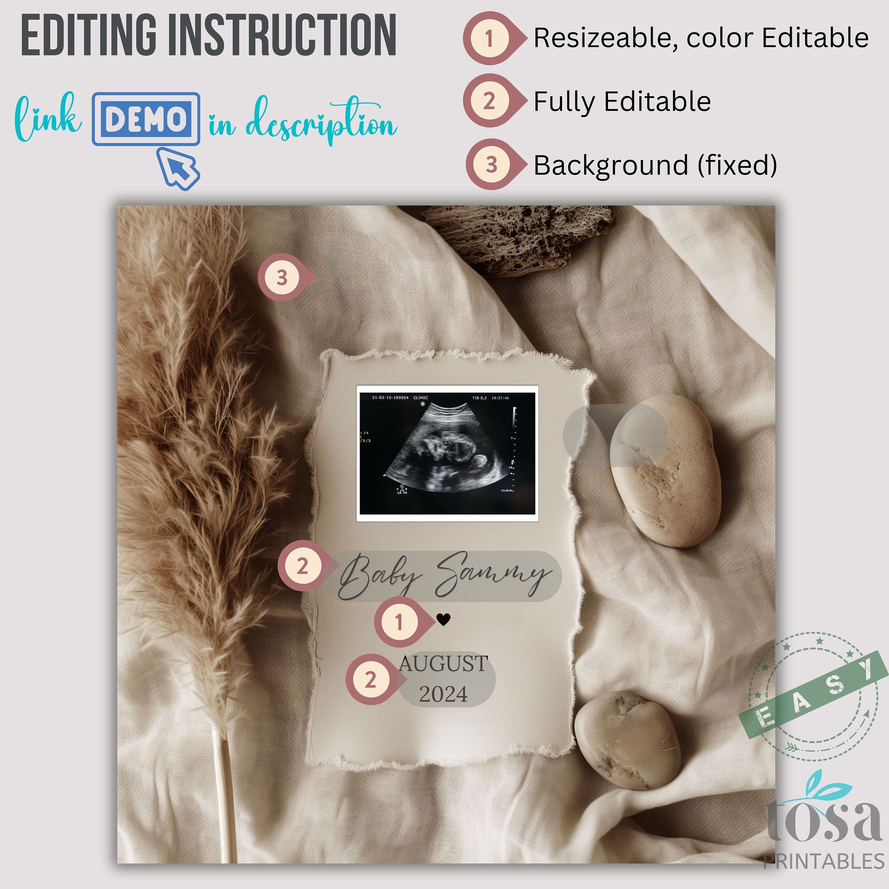 Digital Neutral Minimalistic Pregnancy Announcement Baby Gender Reveal ...