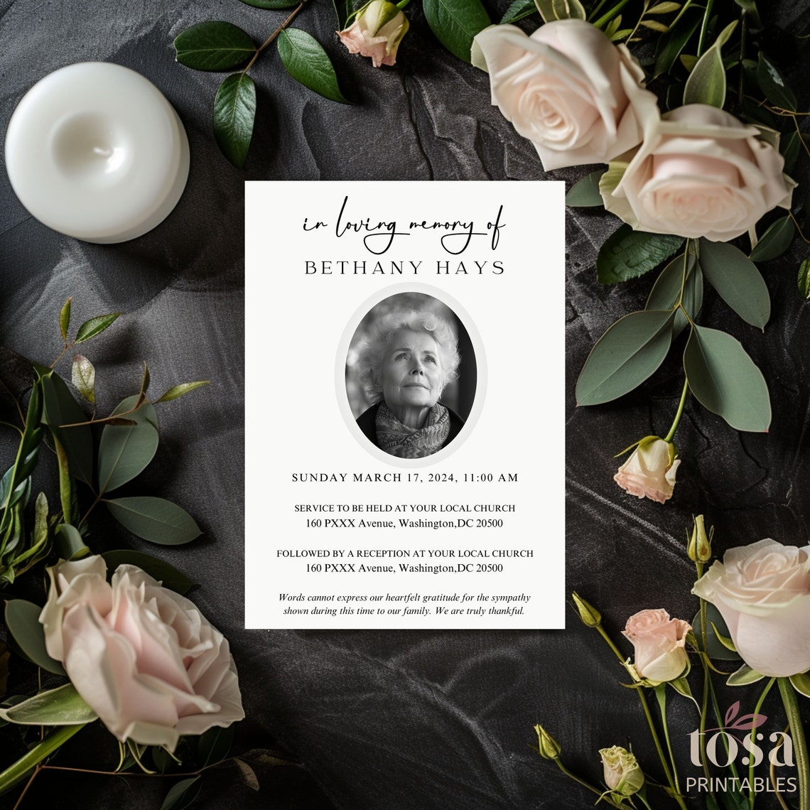 Editable Minimalist Funeral Invitation With Photo, in Loving Memory of ...