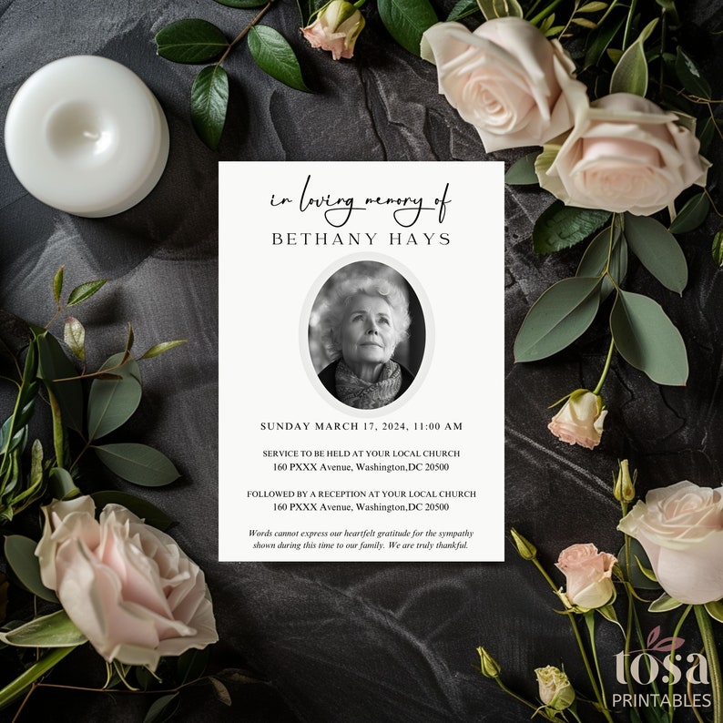 Editable Minimalist Funeral Invitation With Photo, in Loving Memory of ...