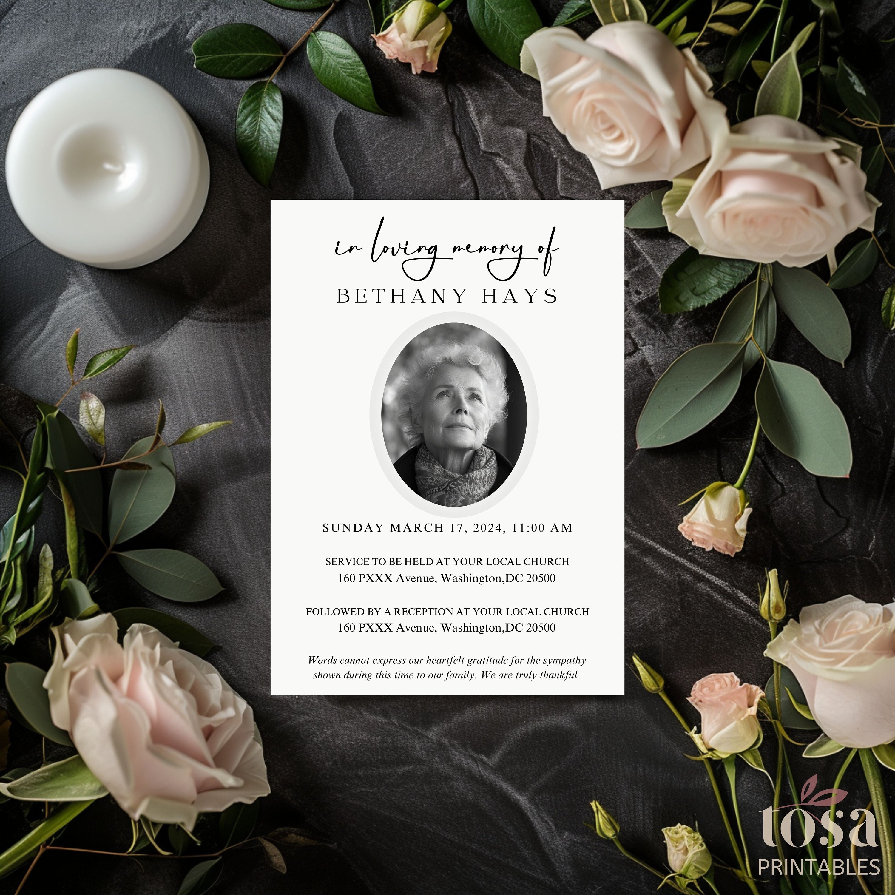 Editable Minimalist Funeral Invitation With Photo, in Loving Memory of ...