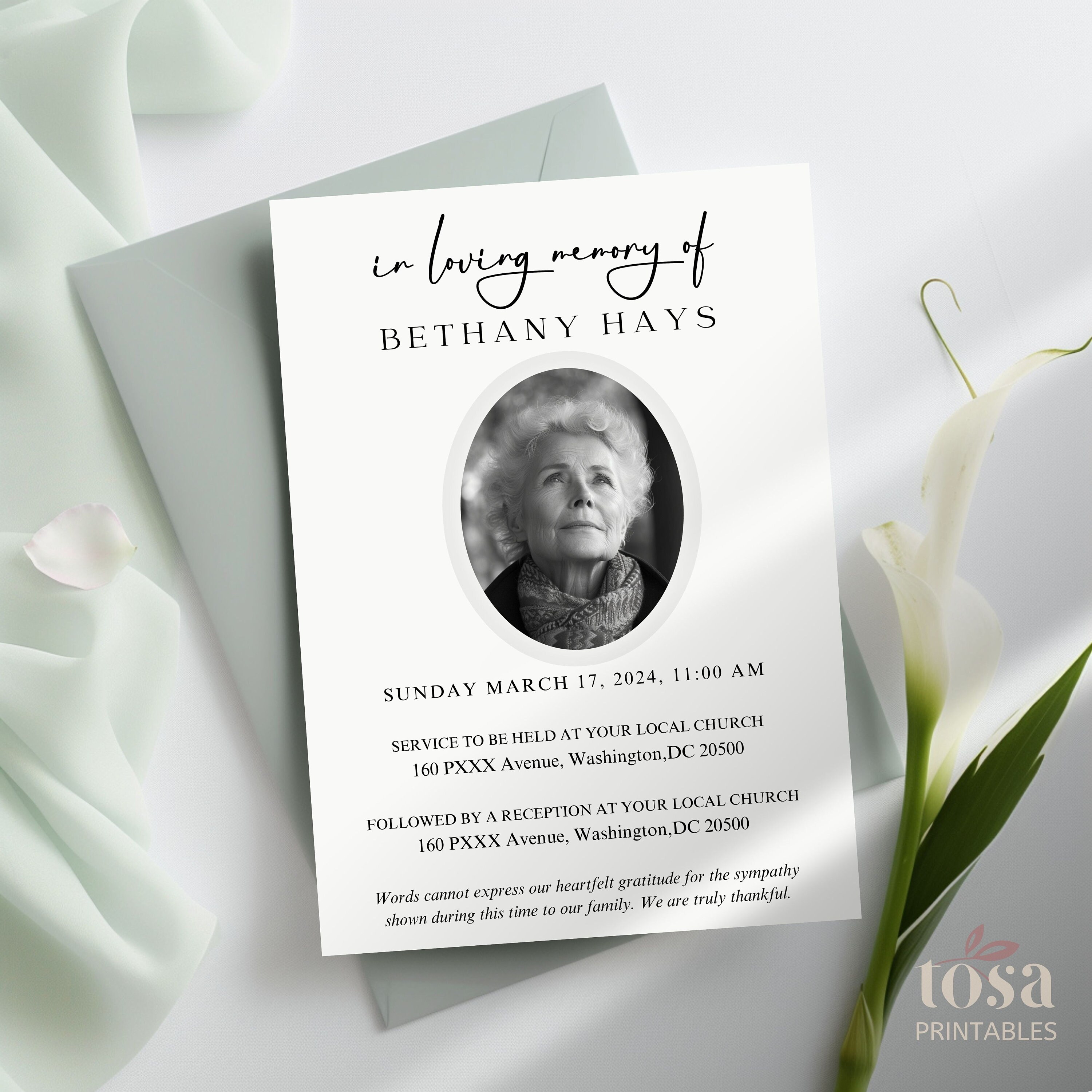 Editable Minimalist Funeral Invitation With Photo, in Loving Memory of ...