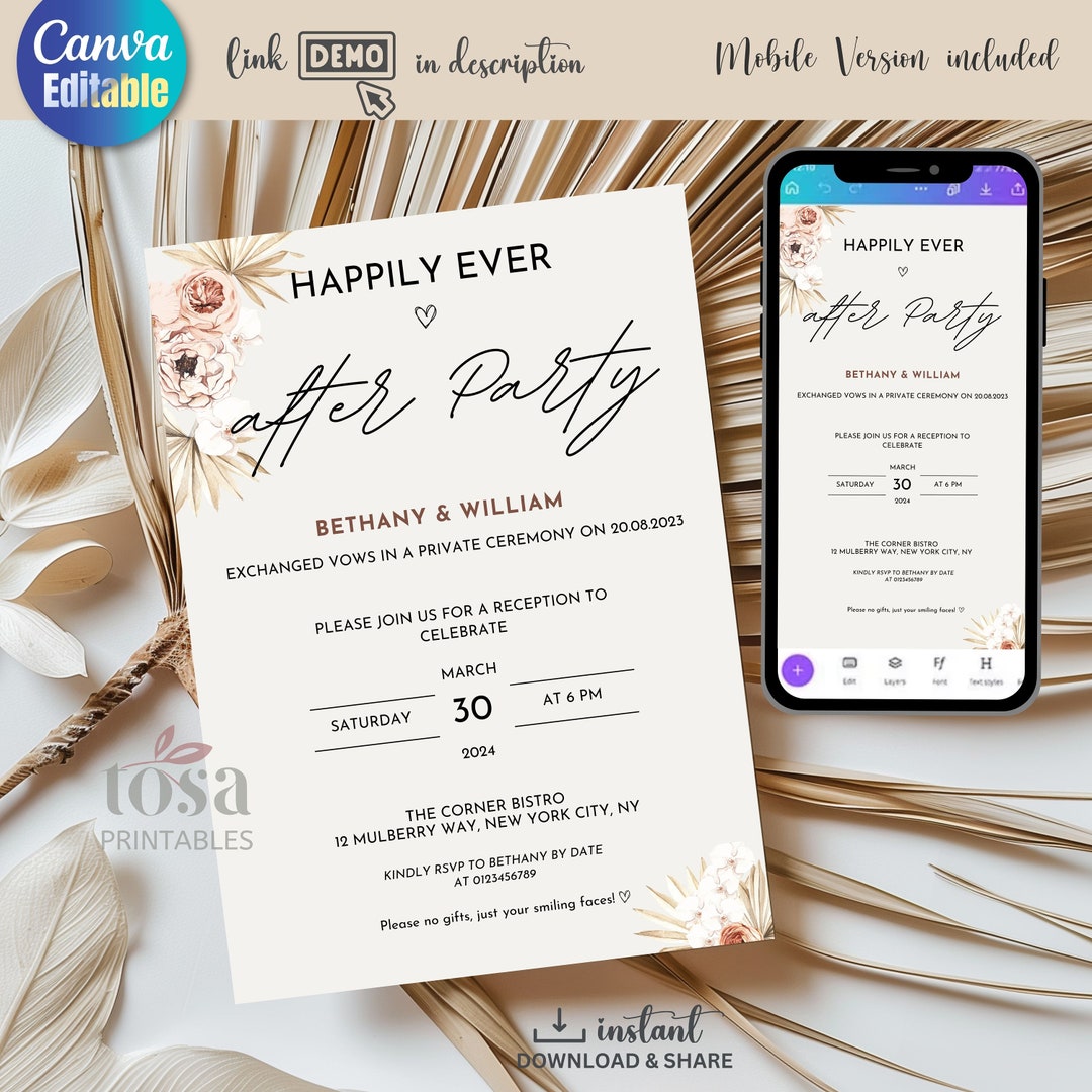 Editable Reception Party Invitation, Happily Ever After Party Invite ...