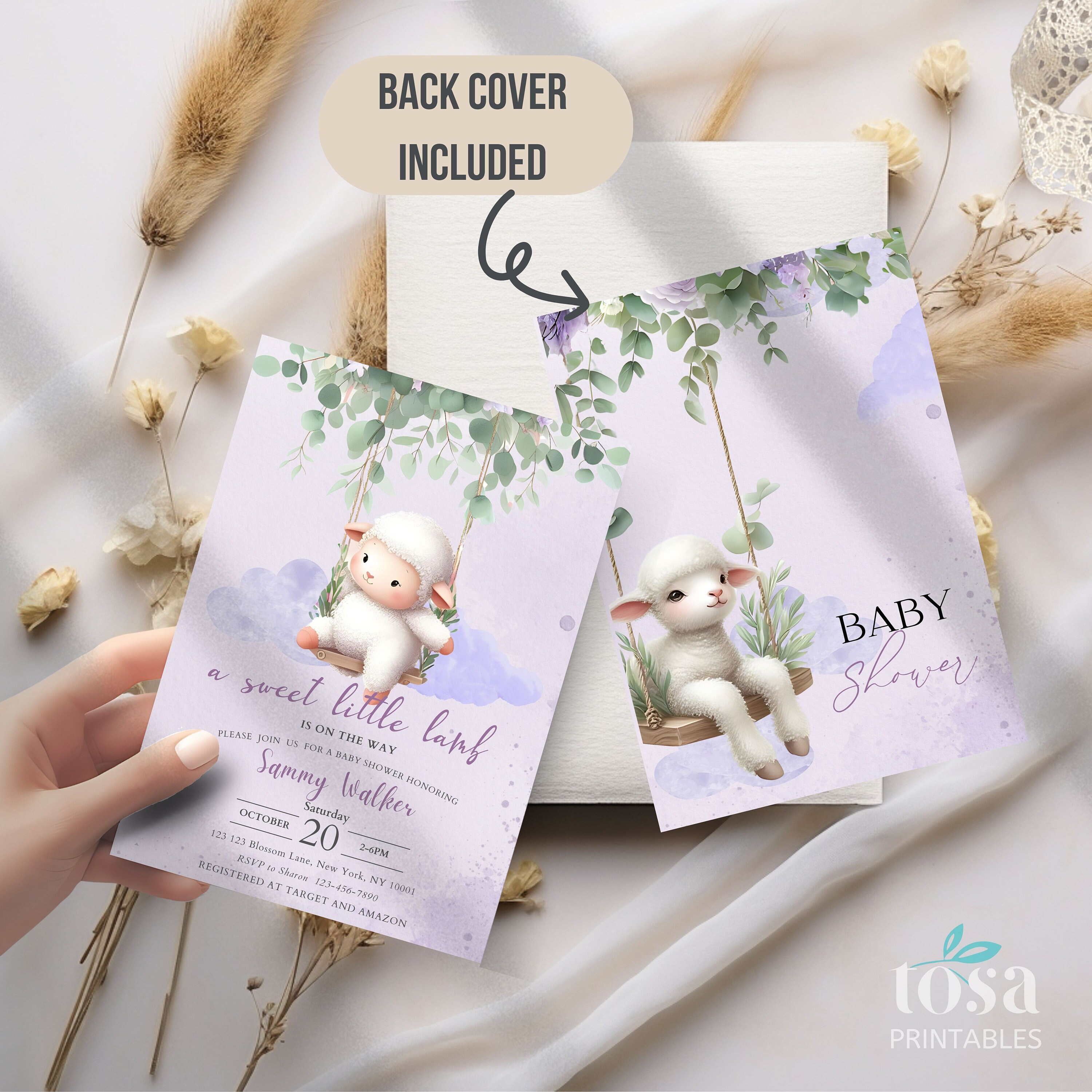 EDITABLE Lilac Purple Lamb Baby Shower Invitation Template INSTANT ...