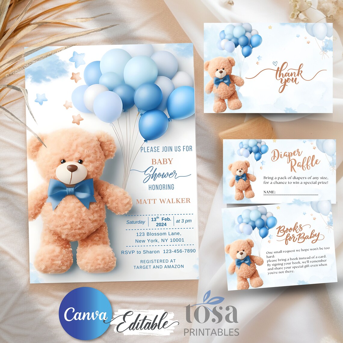 EDITABLE Teddy Bear Baby Shower Invitation Template INSTANT DOWNLOAD ...
