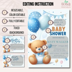 EDITABLE Teddy Bear Baby Shower Invitation Template INSTANT DOWNLOAD ...