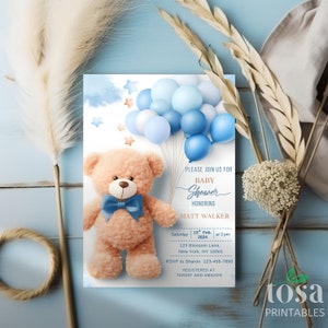 EDITABLE Teddy Bear Baby Shower Invitation Template INSTANT DOWNLOAD ...