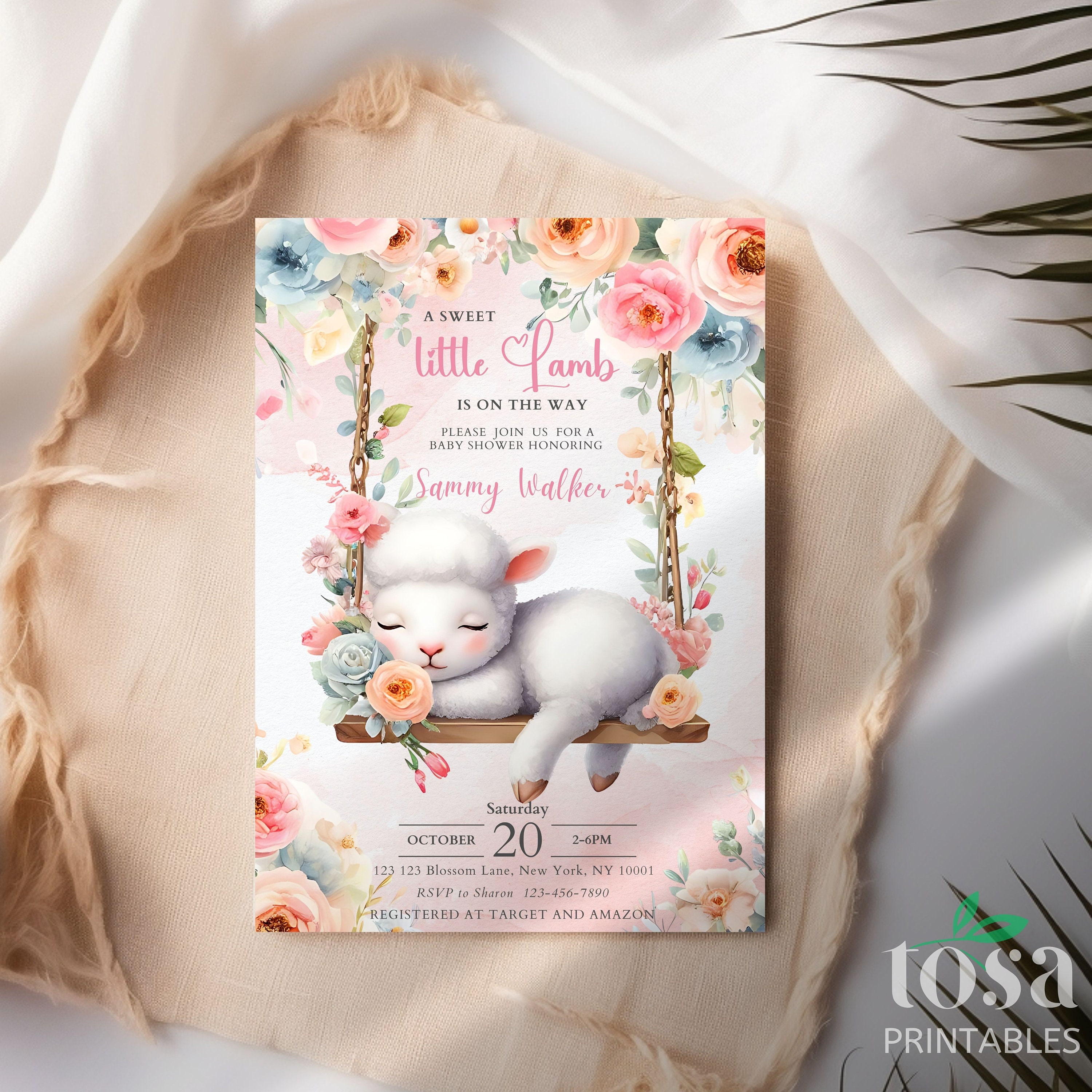 EDITABLE Pink Lamb Baby Shower Invitation Template INSTANT DOWNLOAD ...