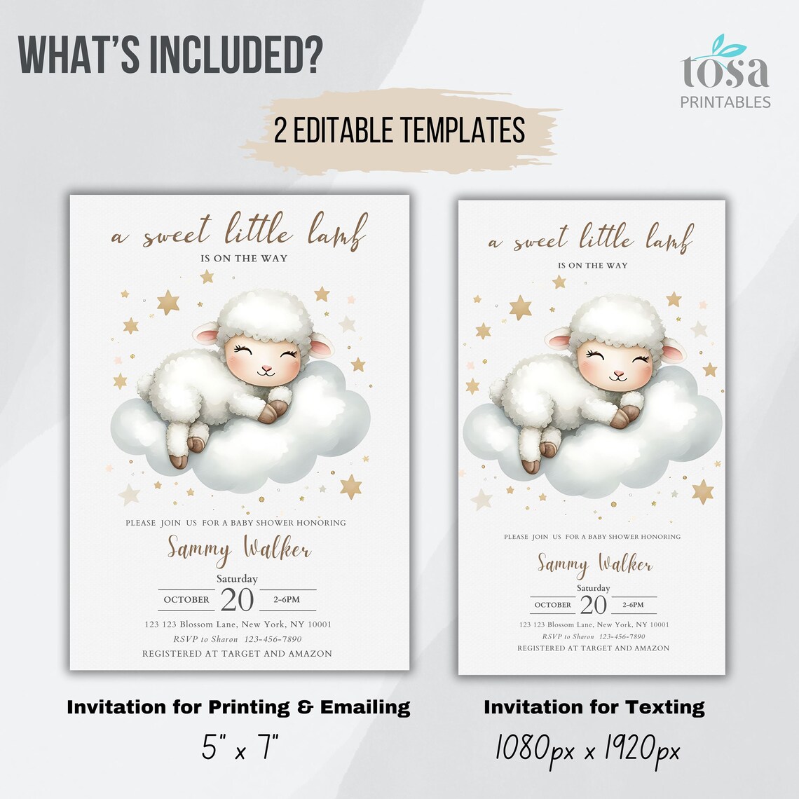 EDITABLE Neutral Lamb Baby Shower Invitation Template INSTANT DOWNLOAD ...