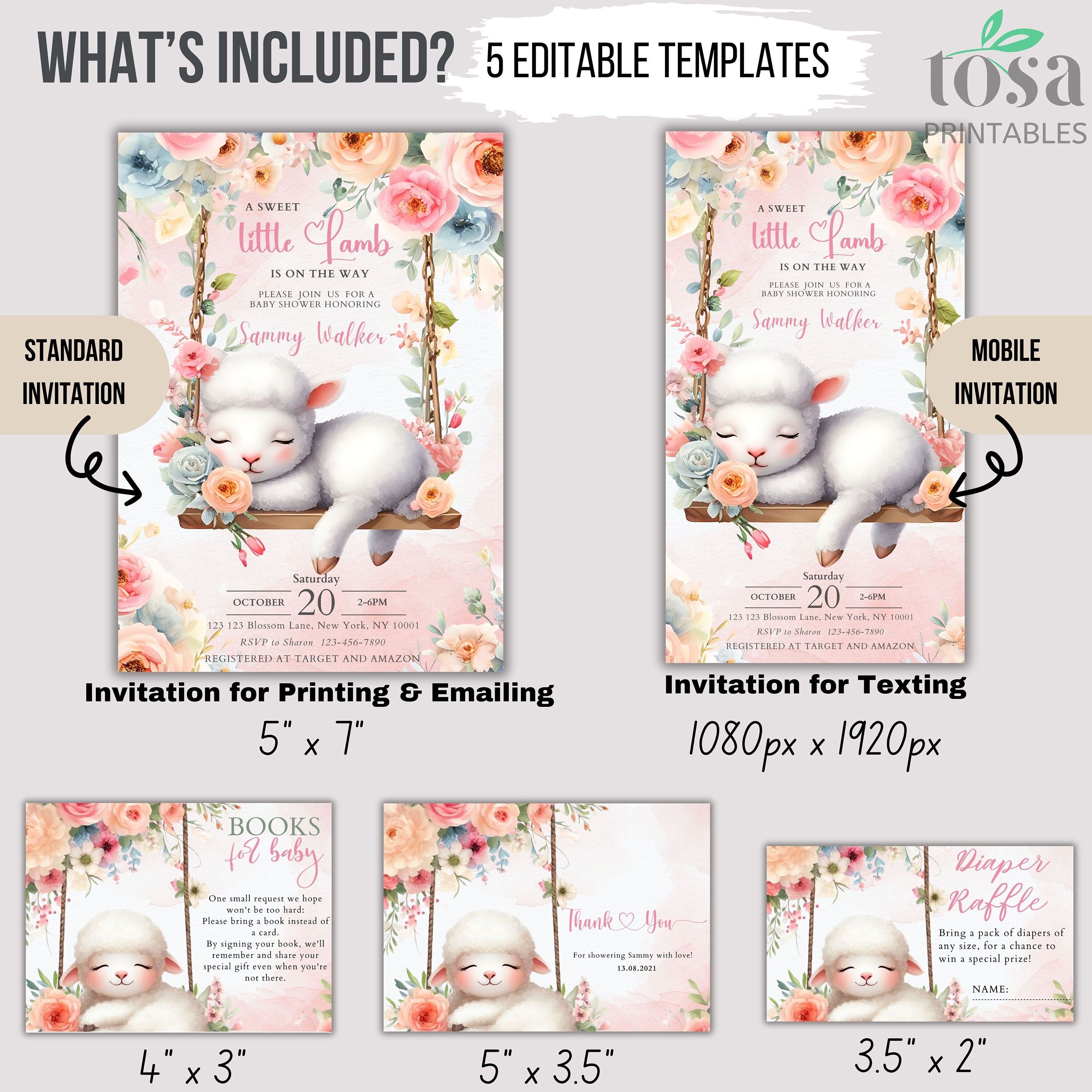 EDITABLE Pink Lamb Baby Shower Invitation Template INSTANT DOWNLOAD ...