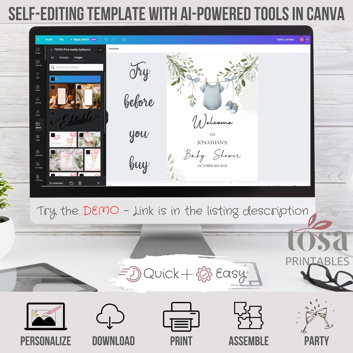 EDITABLE Boy Greenery Baby Shower Shower Welcome Sign, Laundry Baby ...