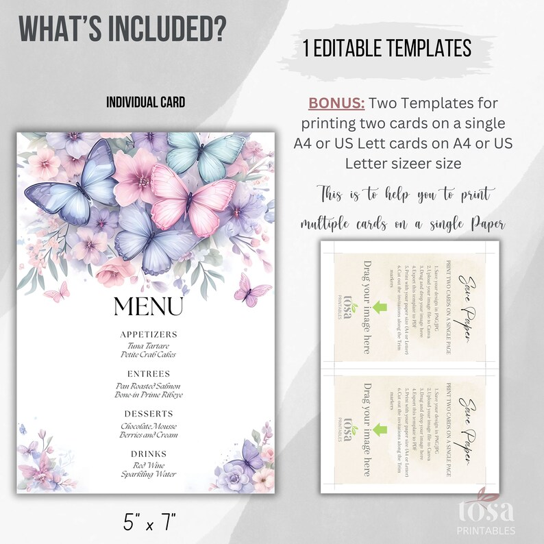 Butterfly Baby Shower MENU Template Baby Shower Butterfly Menu Card ...