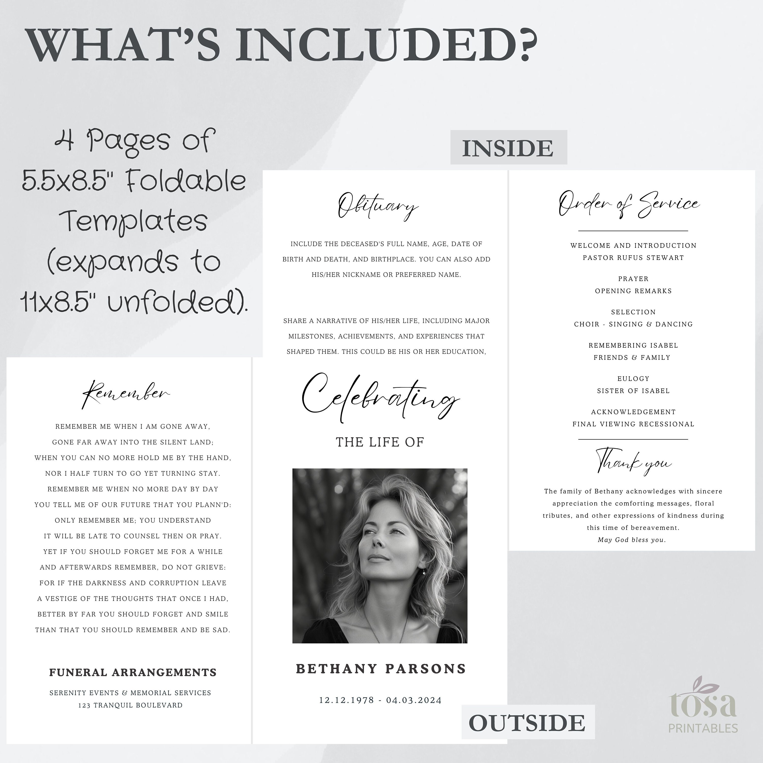 Editable Minimalist Funeral Program Template Printable Order of Service ...