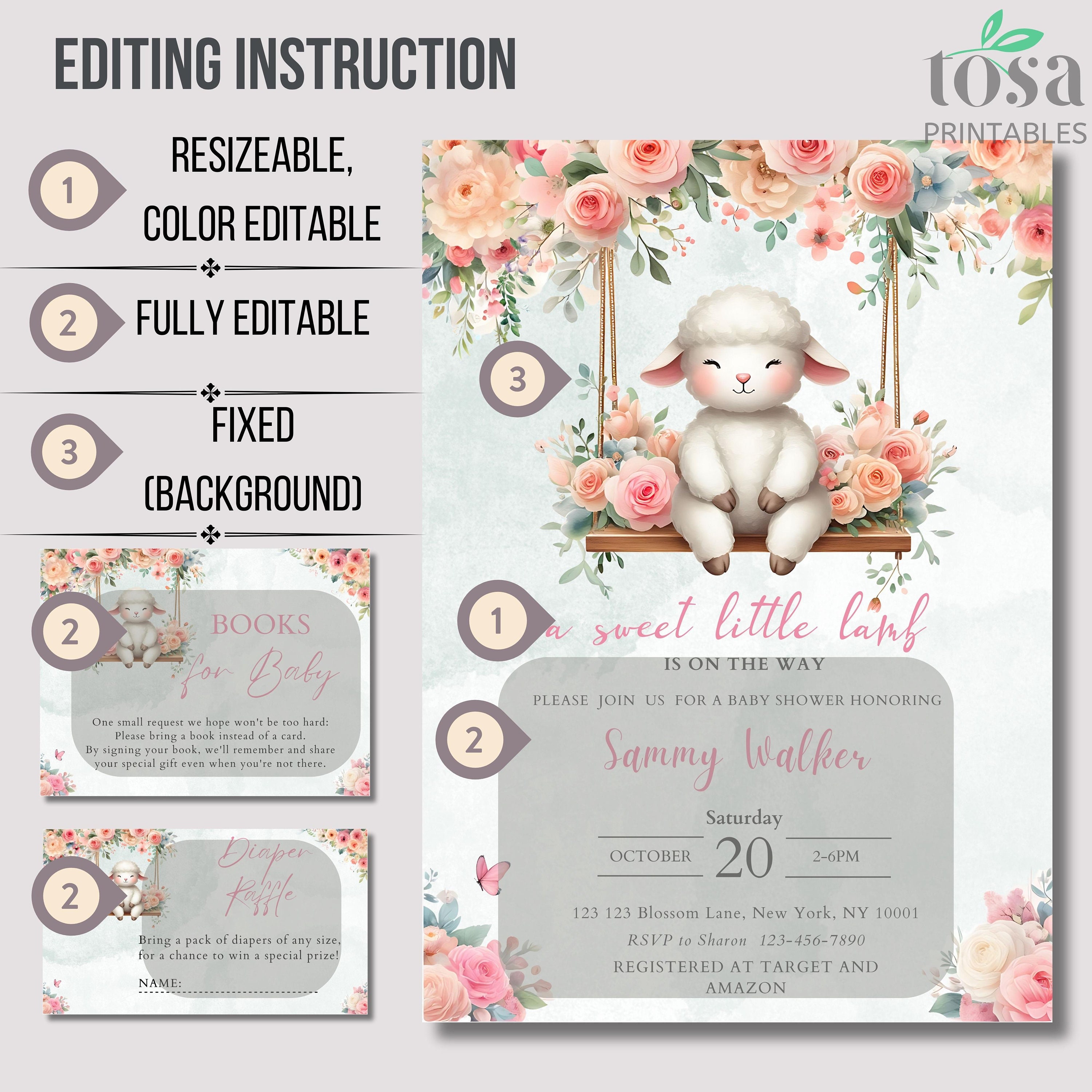 EDITABLE Lamb Baby Shower Invitation Template INSTANT DOWNLOAD - Etsy