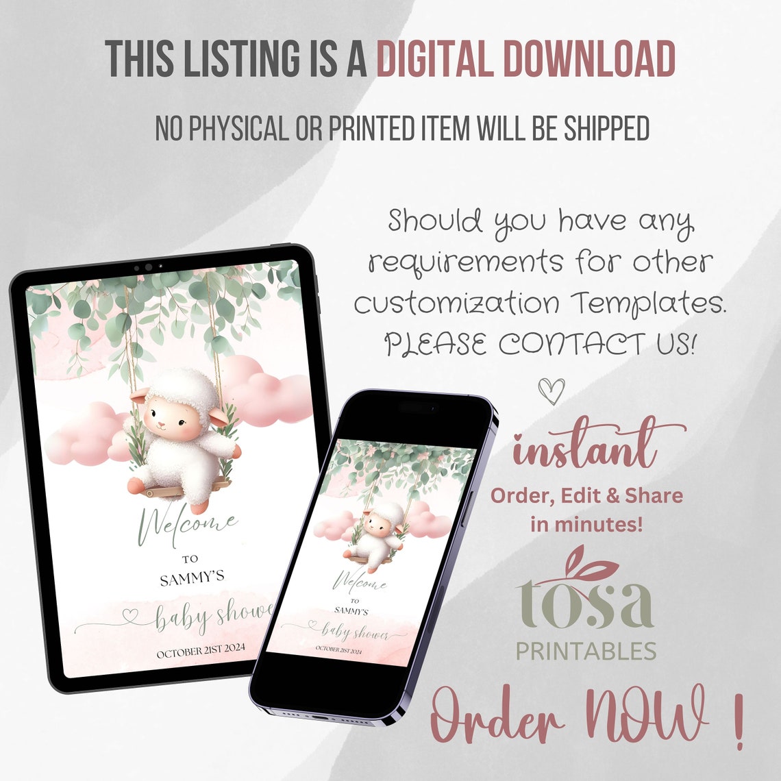 Pink Lamb Baby Shower Welcome Sign, Lamb Baby Shower Sign Template ...