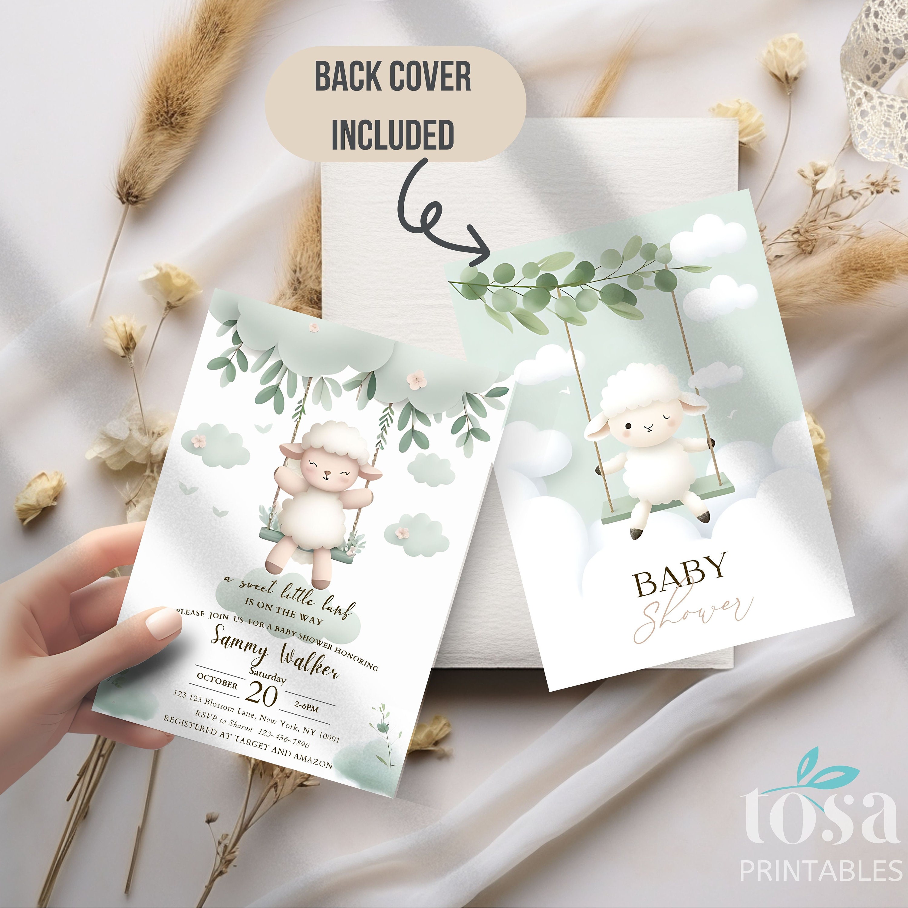 EDITABLE Greenery Lamb Baby Shower Invitation Template INSTANT DOWNLOAD ...