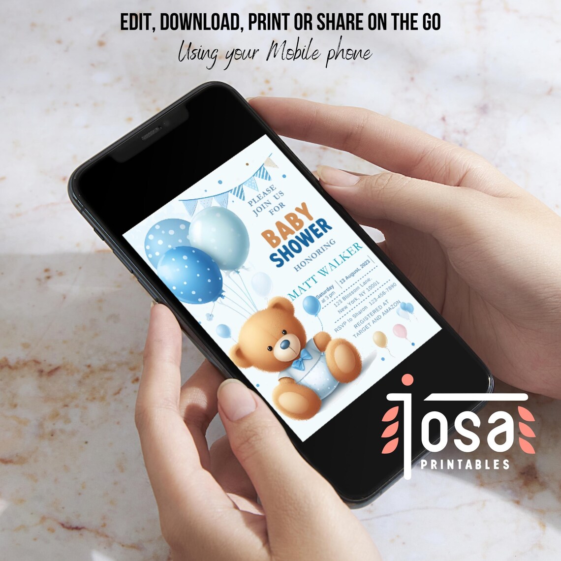 EDITABLE Teddy Bear Baby Shower Invitation Template INSTANT - Etsy