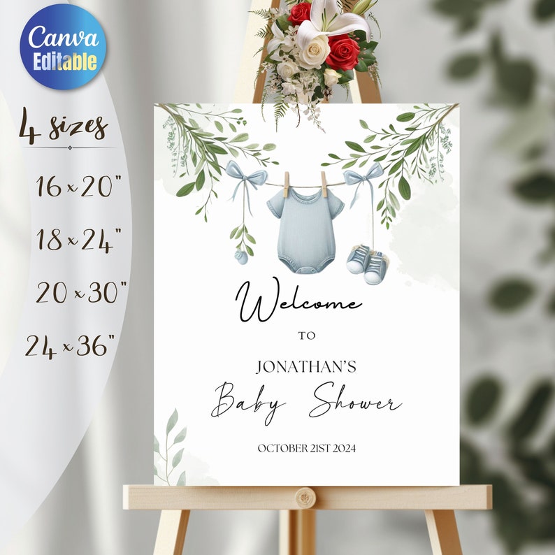 EDITABLE Boy Greenery Baby Shower Shower Welcome Sign, Laundry Baby ...