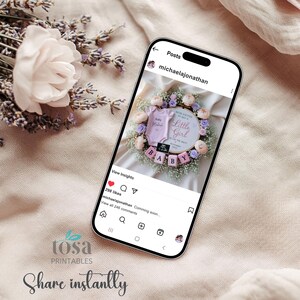 Digital Pink Little Girl Announcement for Social Media Pregnancy ...