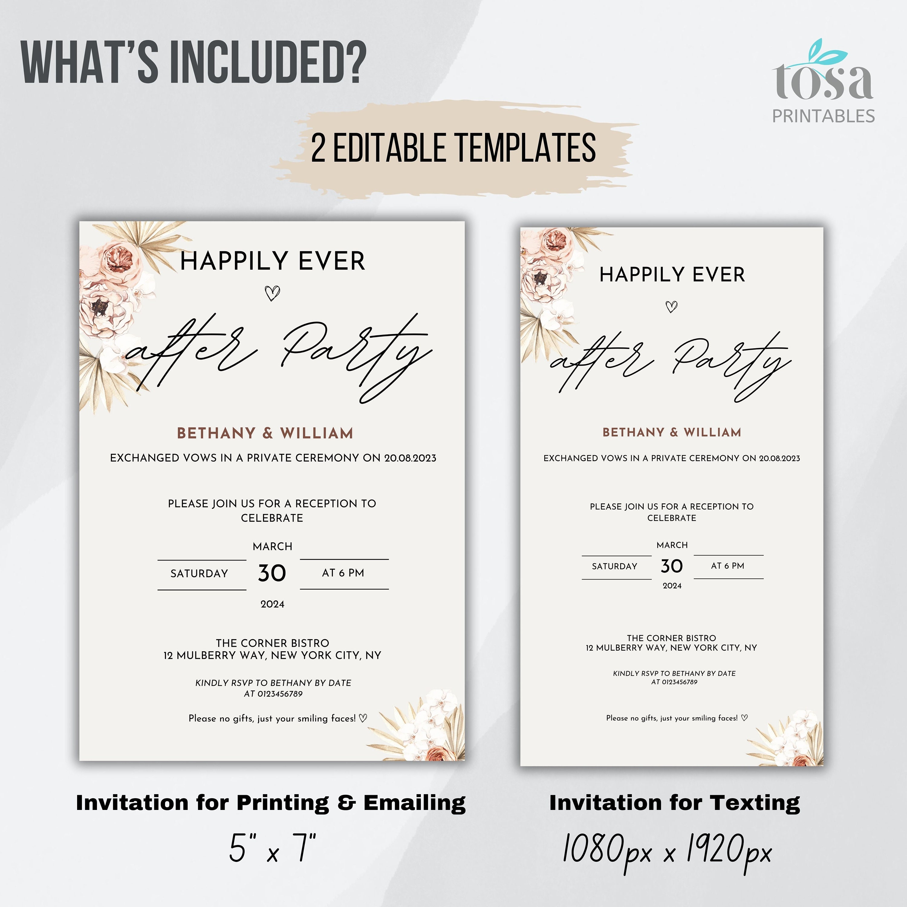 Editable Reception Party Invitation, Happily Ever After Party Invite ...