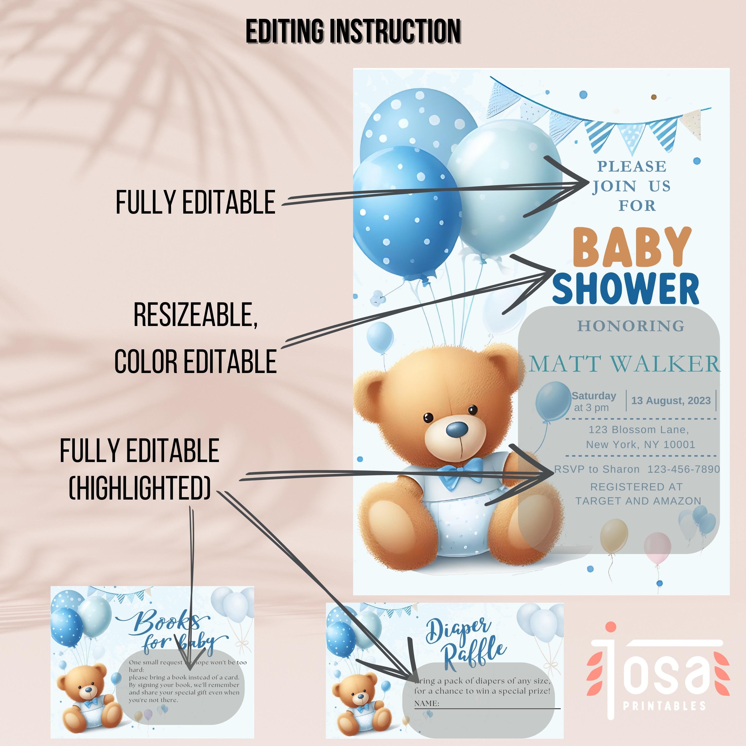 EDITABLE Teddy Bear Baby Shower Invitation Template INSTANT - Etsy