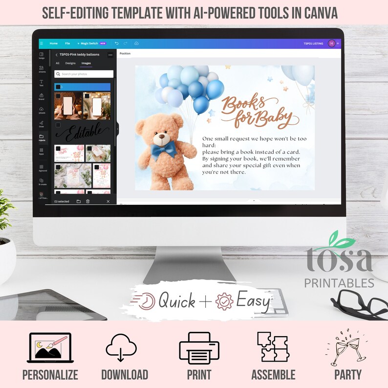 EDITABLE Teddy Bear Baby Shower Invitation Template INSTANT DOWNLOAD ...