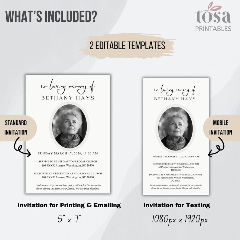 Editable Minimalist Funeral Invitation With Photo, in Loving Memory of ...