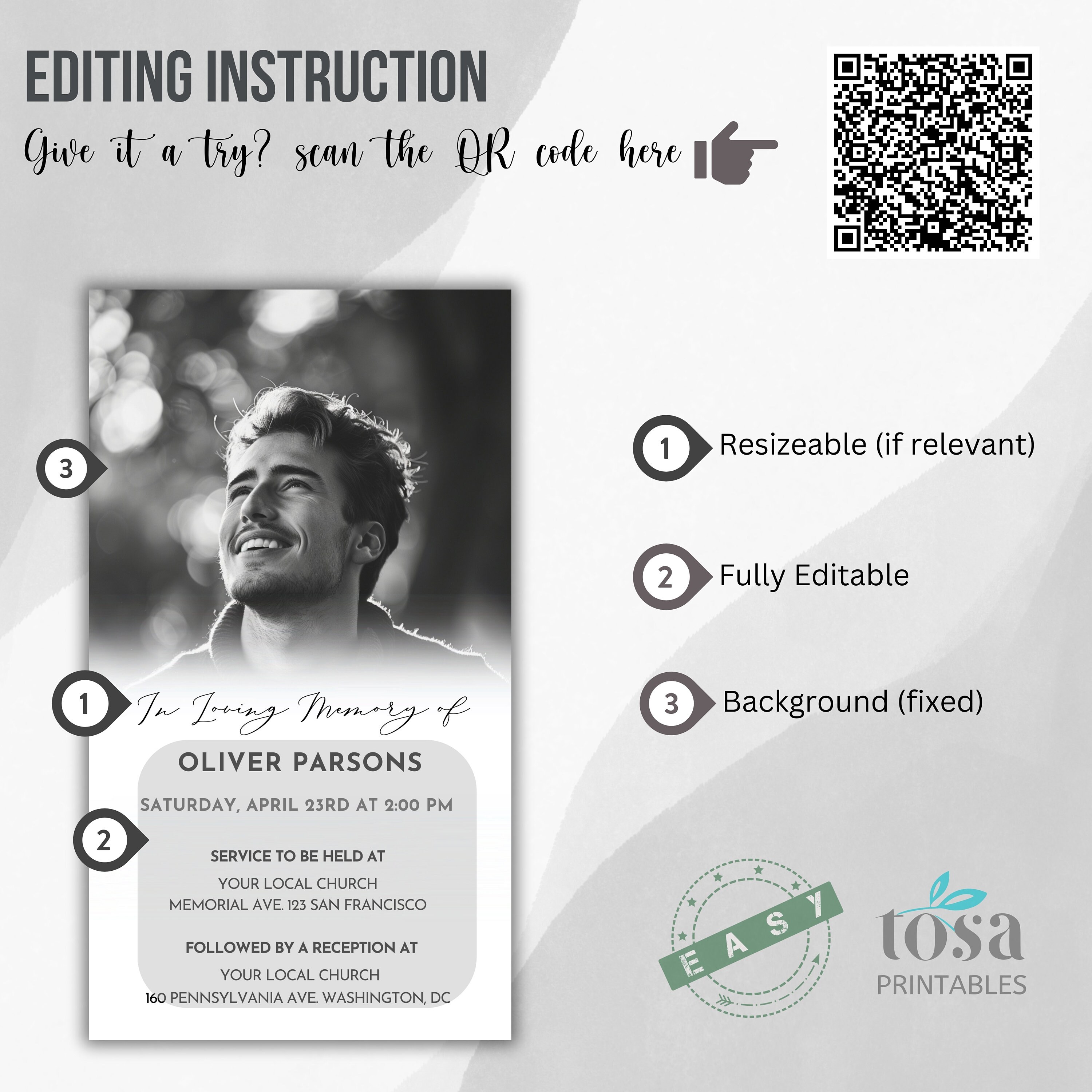 Editable in Loving Memory Evite Phone Invitation With Photo, Memorial ...