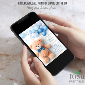 EDITABLE Teddy Bear Baby Shower Invitation Template INSTANT DOWNLOAD ...