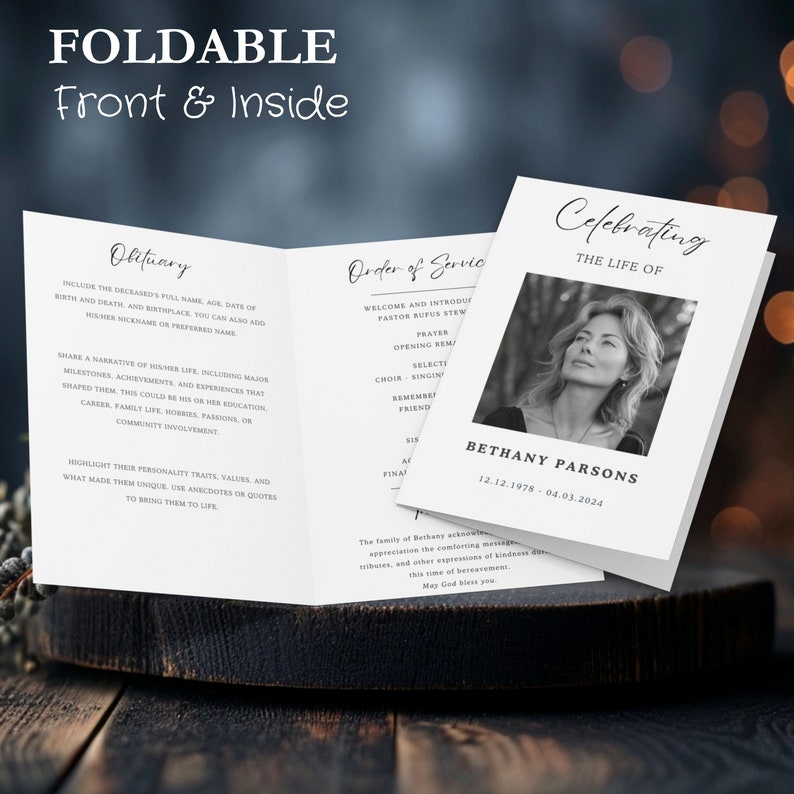 Editable Minimalist Funeral Program Template Printable Order of Service ...