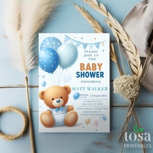 EDITABLE Teddy Bear Baby Shower Invitation Template INSTANT DOWNLOAD ...