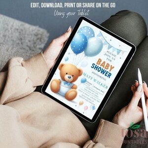 EDITABLE Teddy Bear Baby Shower Invitation Template INSTANT DOWNLOAD ...