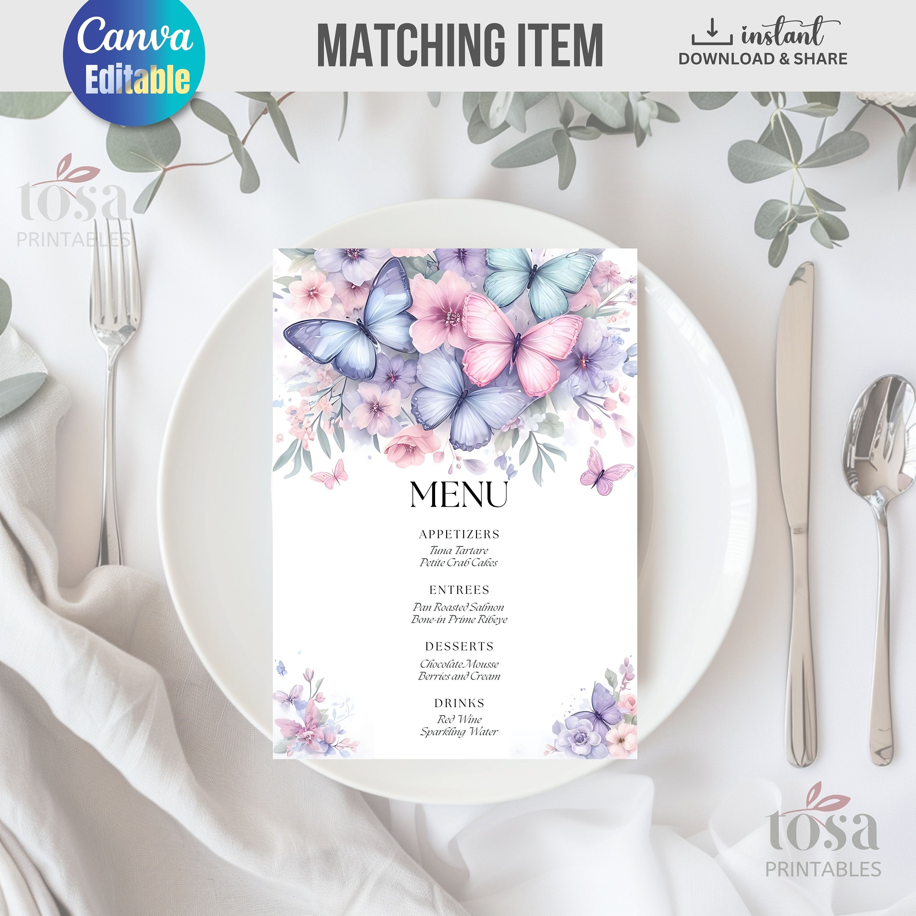 Butterfly Baby Shower MENU Template Baby Shower Butterfly Menu Card ...