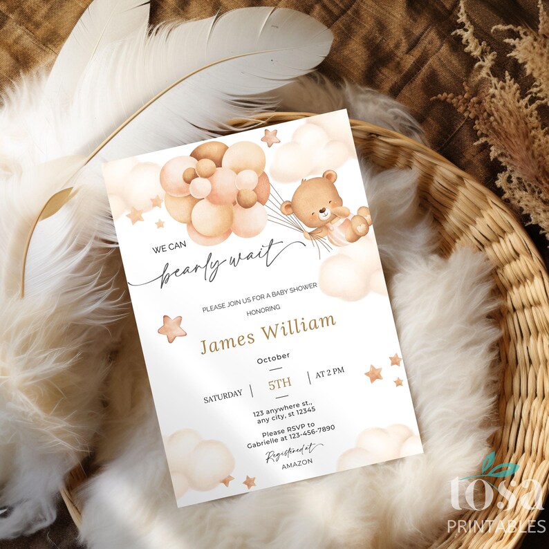 EDITABLE Editable Gender Neutral Bear Baby Shower Invitation, We Can ...