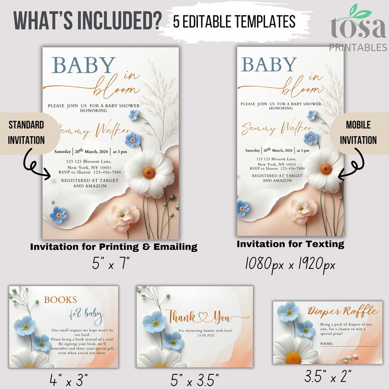 EDITABLE Baby in Bloom Baby Shower Invitation Template INSTANT DOWNLOAD Printable for Girl Canva ...