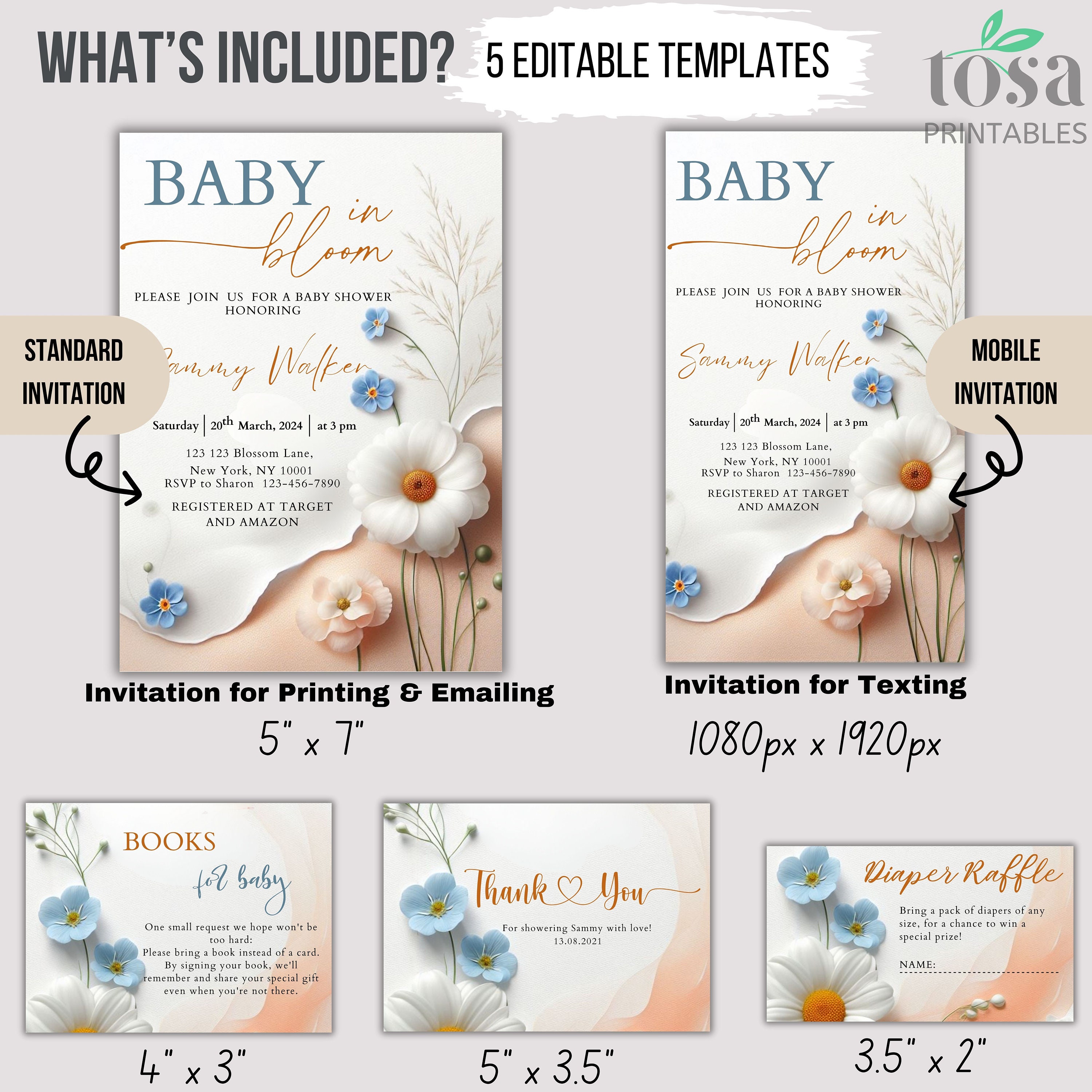 EDITABLE Baby in Bloom Baby Shower Invitation Template INSTANT DOWNLOAD ...