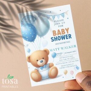 EDITABLE Teddy Bear Baby Shower Invitation Template INSTANT DOWNLOAD ...