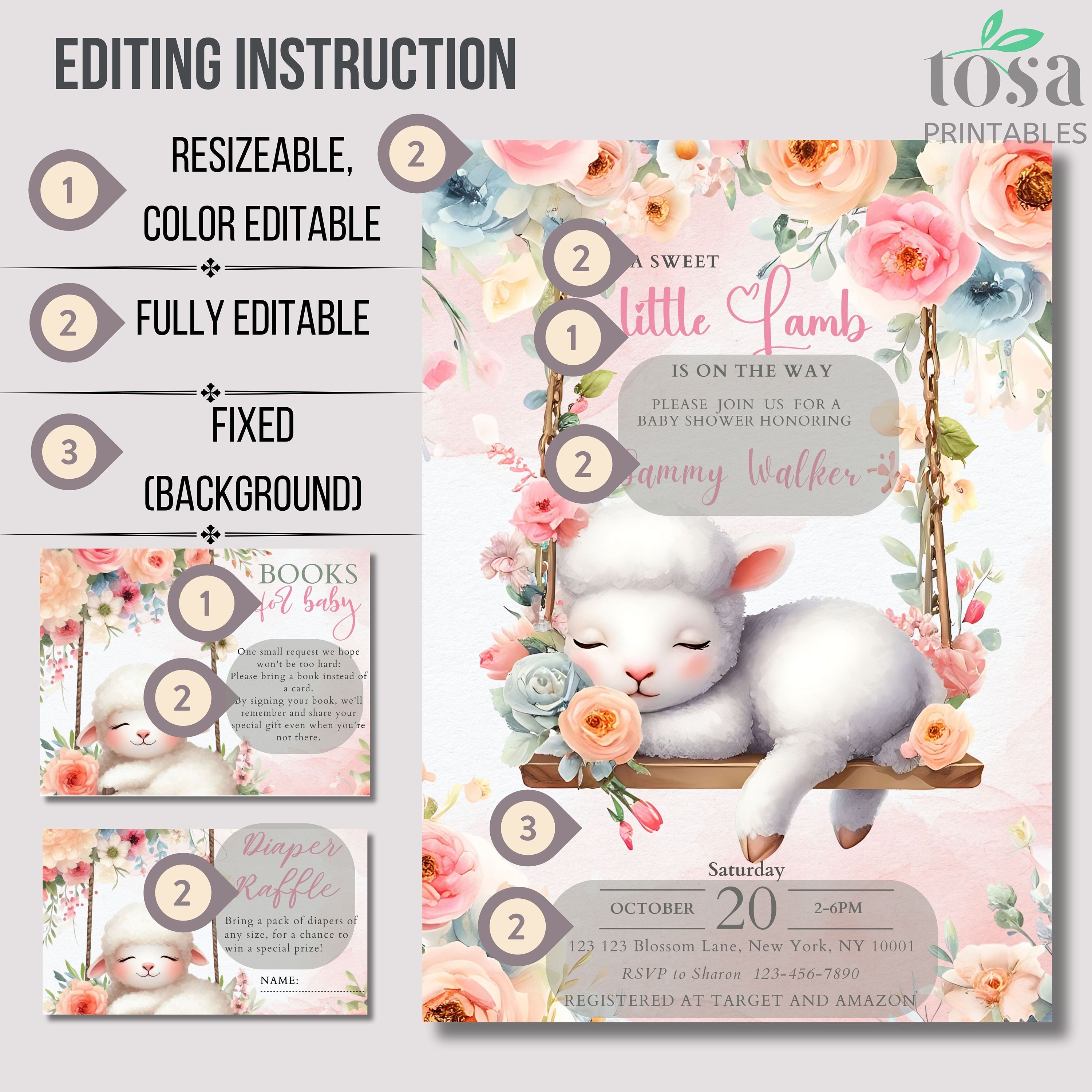 EDITABLE Pink Lamb Baby Shower Invitation Template INSTANT DOWNLOAD ...