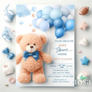 EDITABLE Teddy Bear Baby Shower Invitation Template INSTANT DOWNLOAD ...