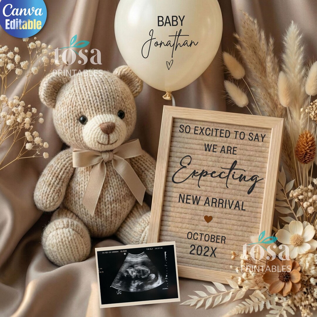 Neutral Pregnancy Announcement Digital, Minimalist Baby Reveal for ...