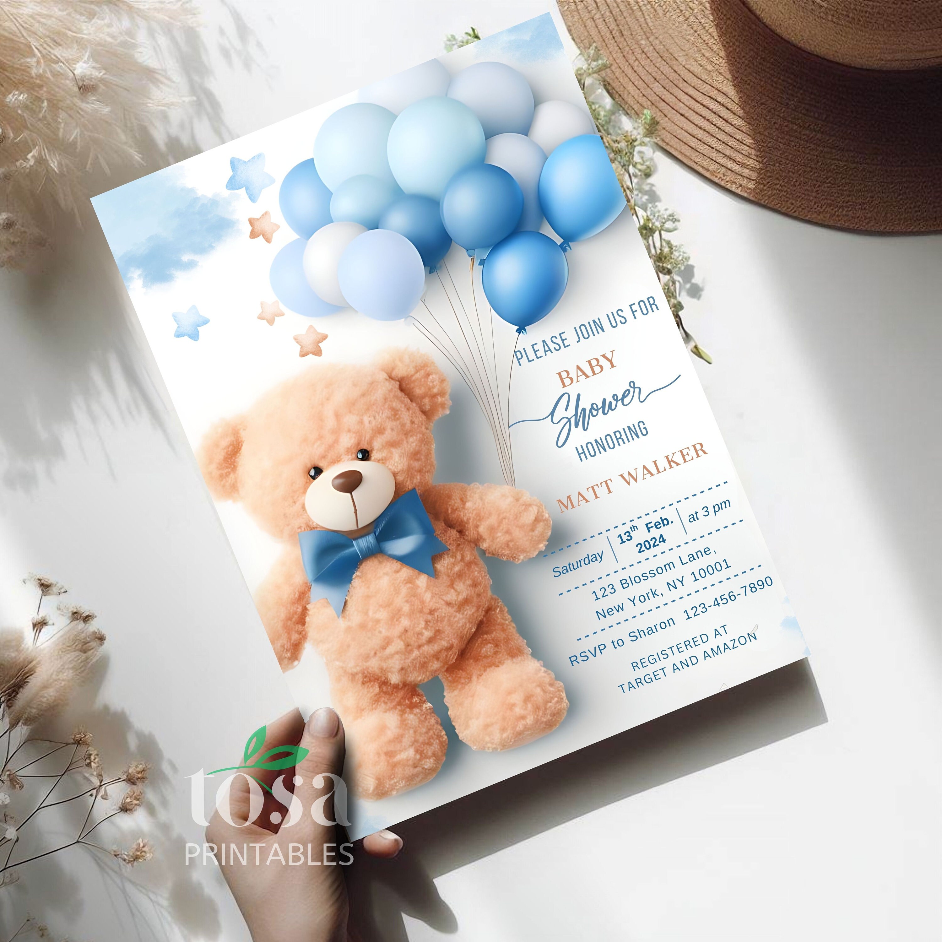 EDITABLE Teddy Bear Baby Shower Invitation Template INSTANT DOWNLOAD ...