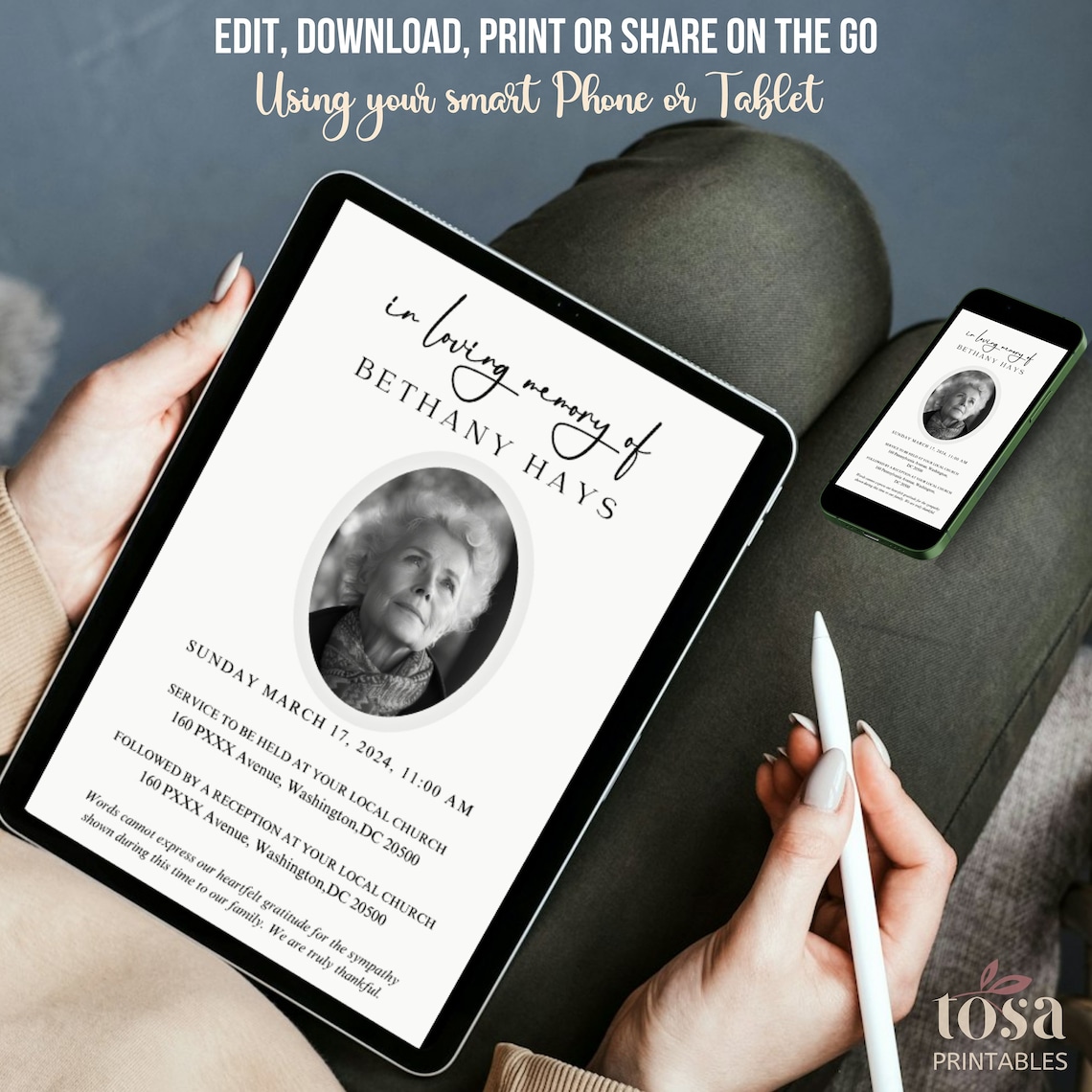 Editable Minimalist Funeral Invitation With Photo, in Loving Memory of ...