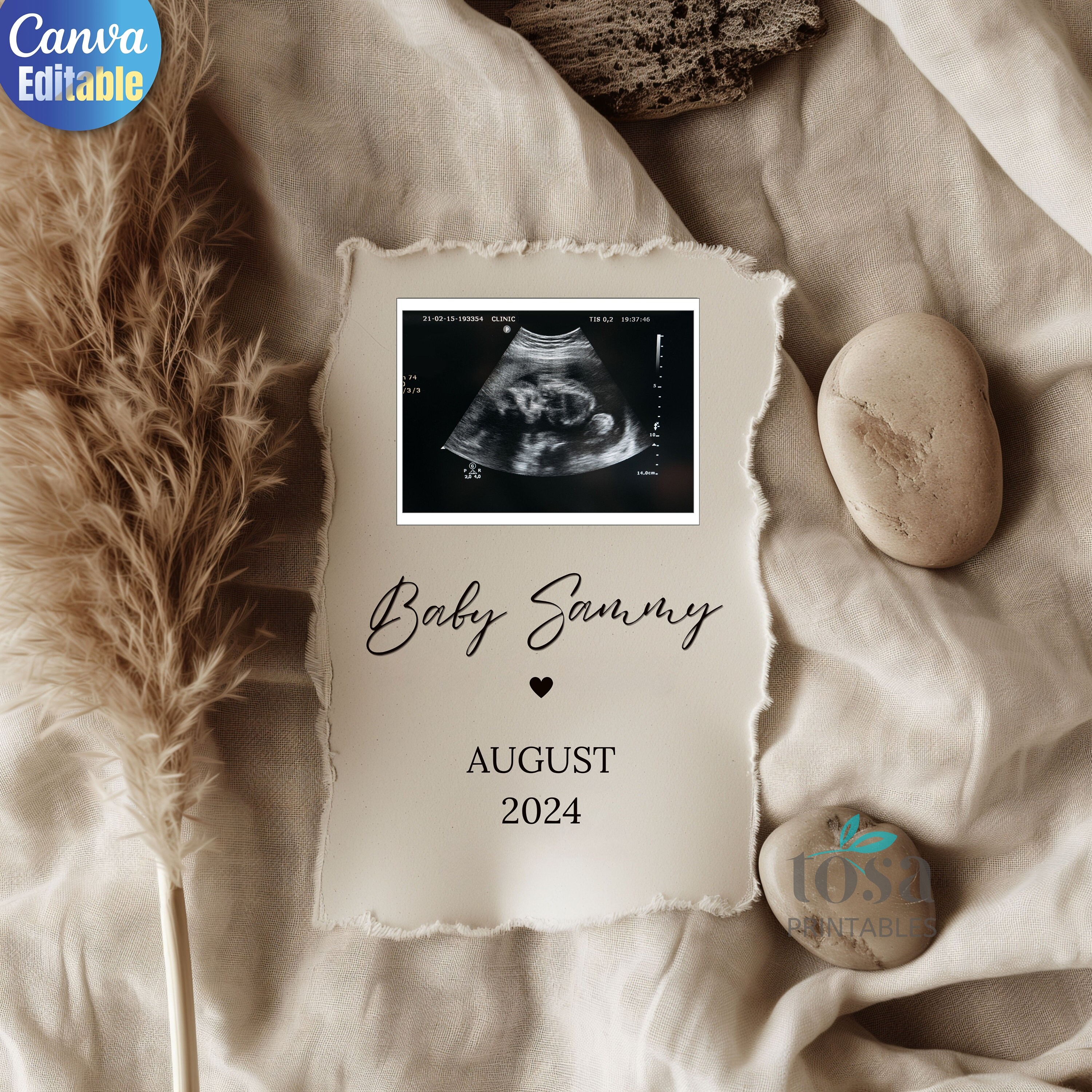 Digital Neutral Minimalistic Pregnancy Announcement Baby Gender Reveal ...