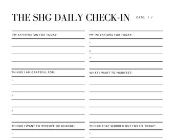 Daily Check-in Worksheet for Self-healing, Positive Mindset ...