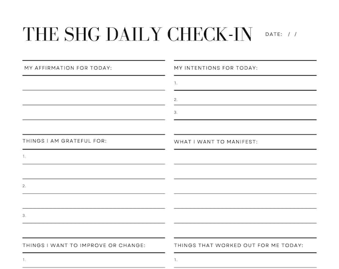 Daily Check-in Worksheet for Self-healing, Positive Mindset ...