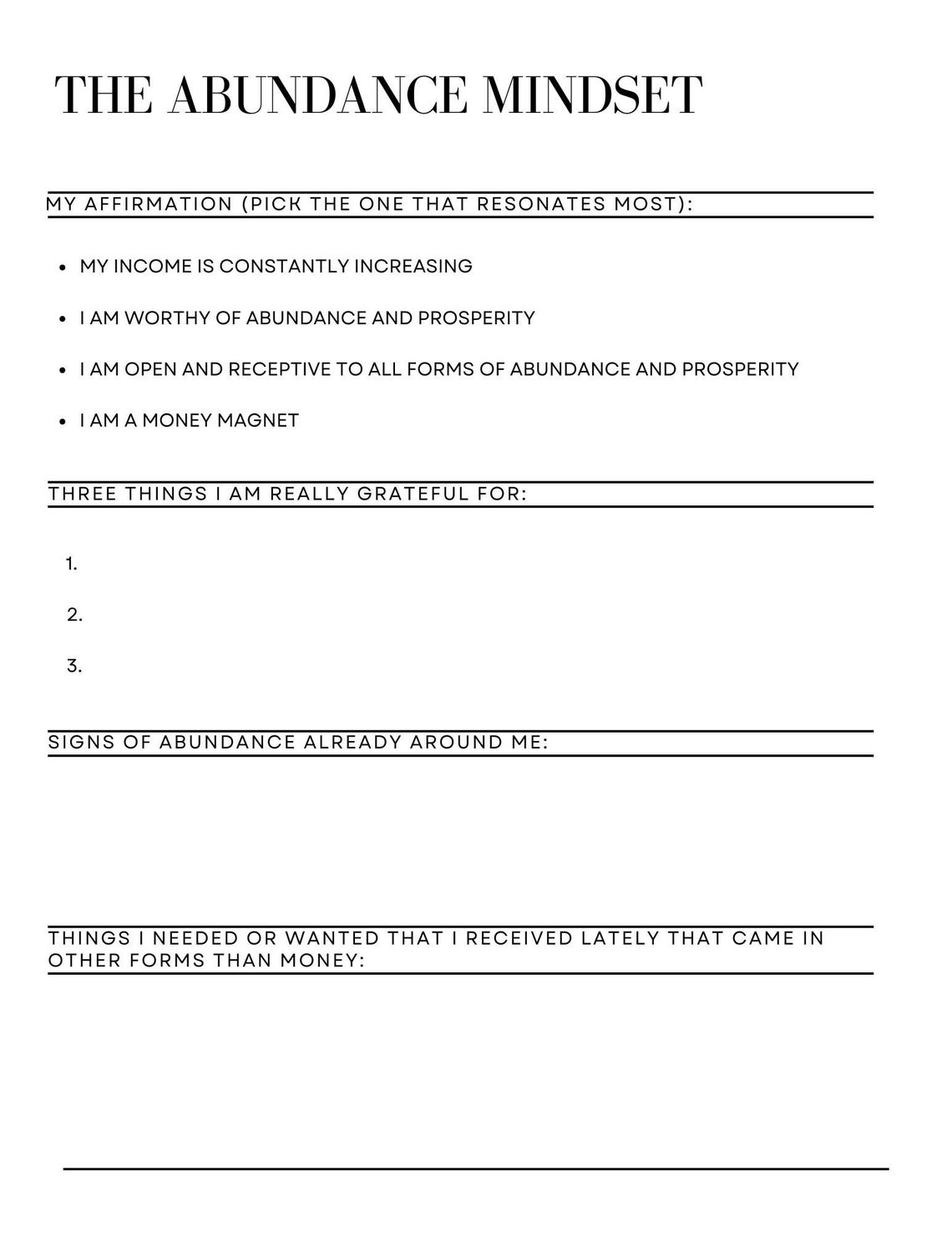The Abundance Mindset Worksheet | Creating Abundance and Prosperity ...