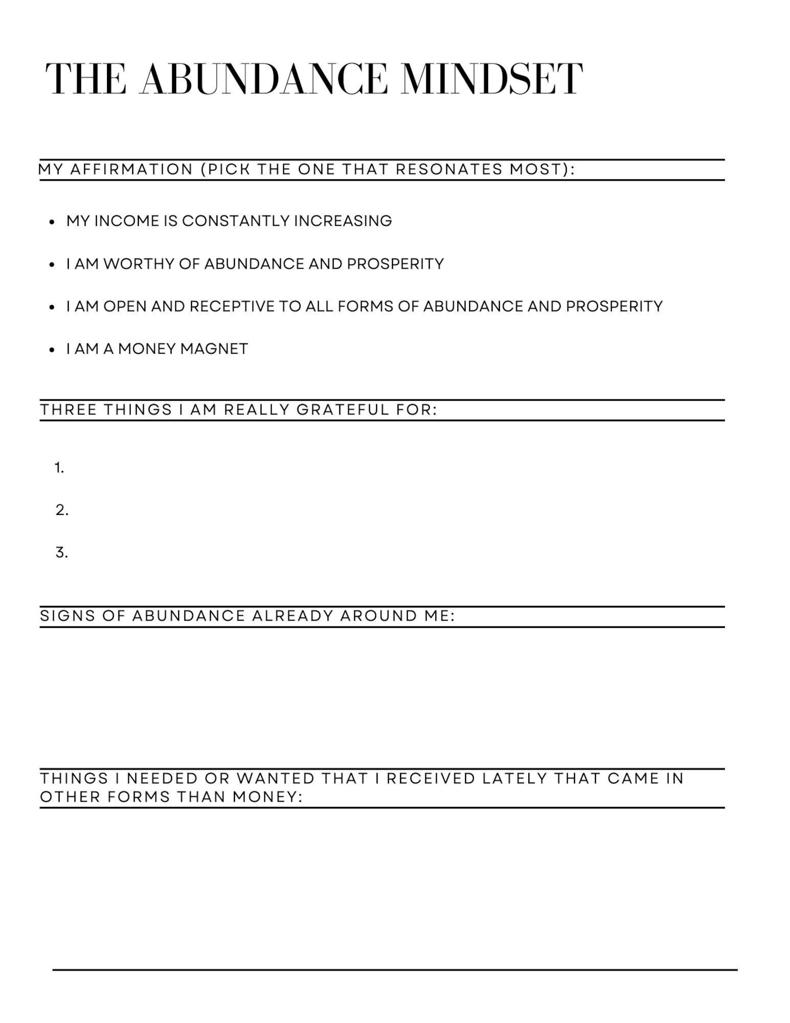 The Abundance Mindset Worksheet | Creating Abundance and Prosperity ...