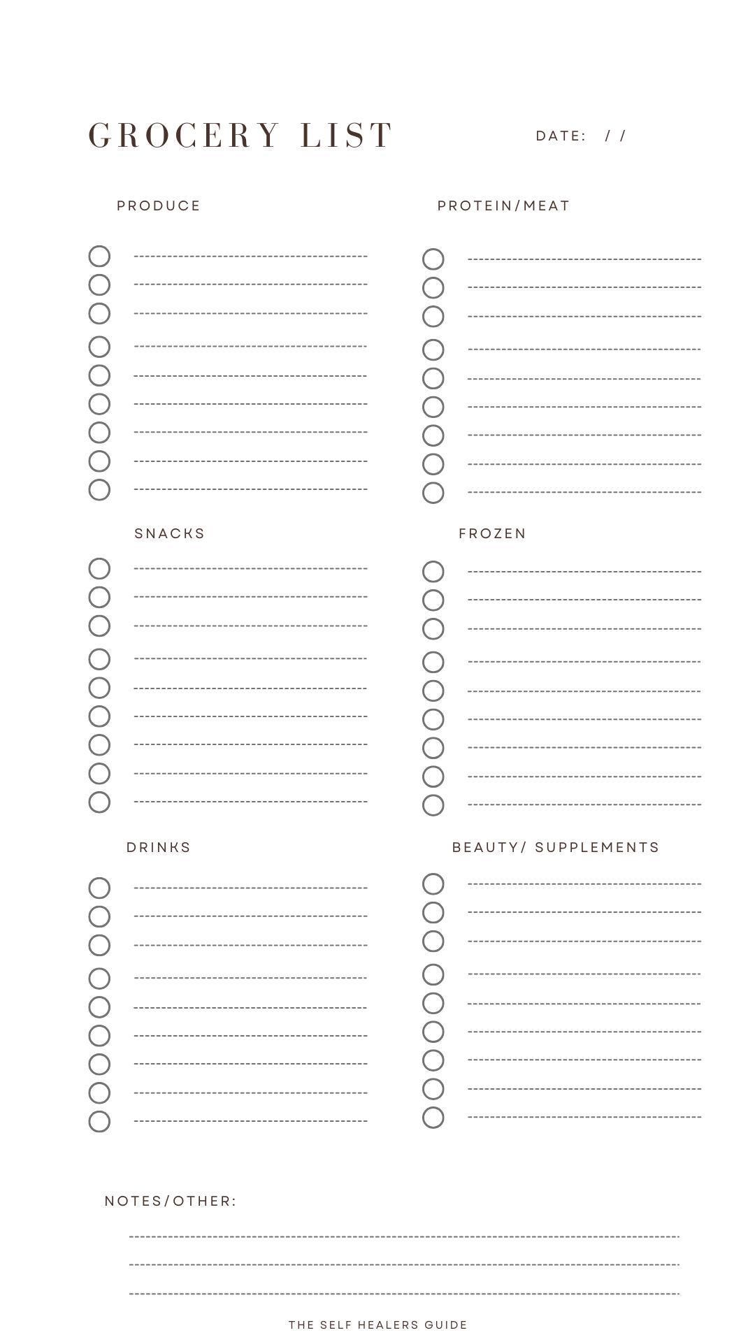 Simple Grocery List Template | Printable, Food Shopping List, Healthy ...
