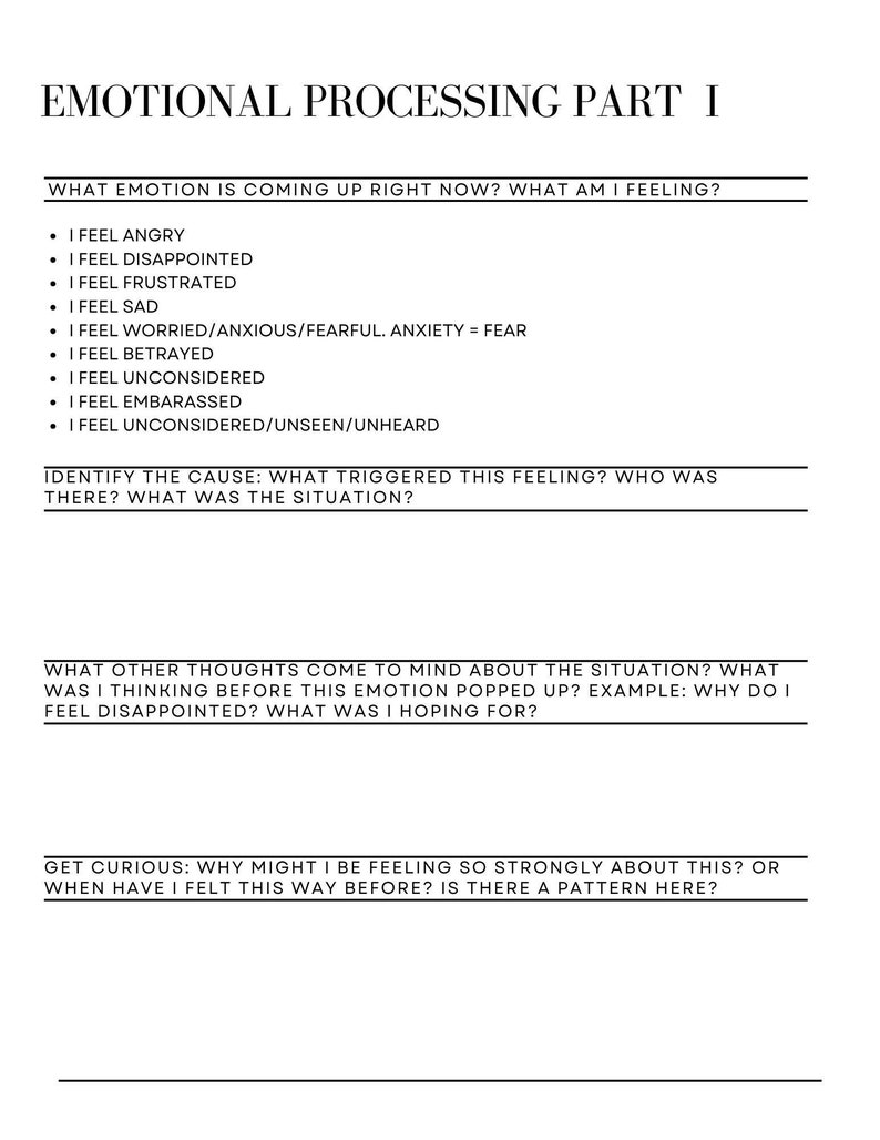 EMOTIONAL PROCESSING PART I Worksheet | Validate Your Feelings ...